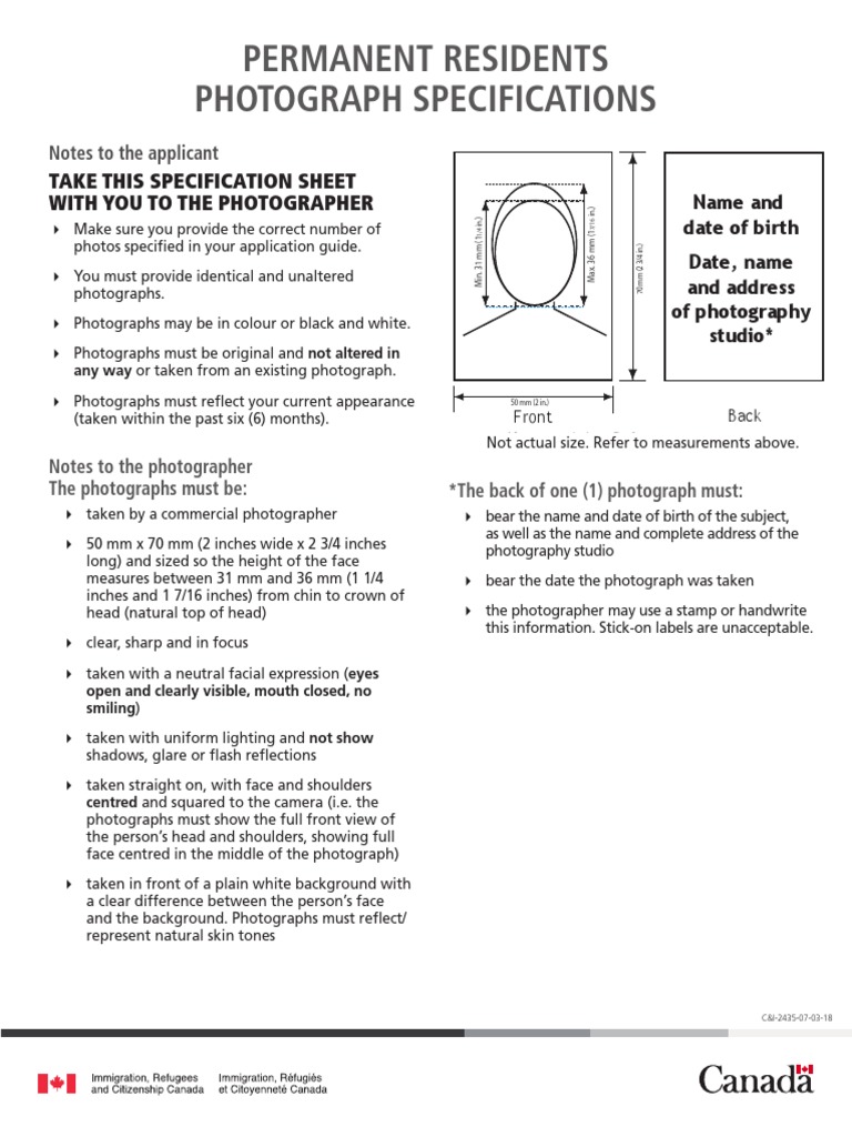 Permanent Residents Photograph Specifications: Take This Specification ...