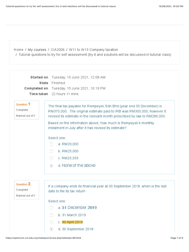 Self Assessment Tutorial | PDF | Taxes | Economies