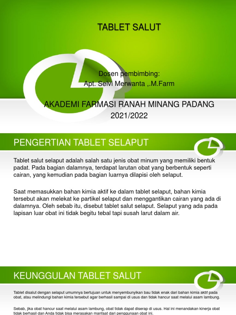 Keunggulan dan Kekurangan Tablet Salut | PDF