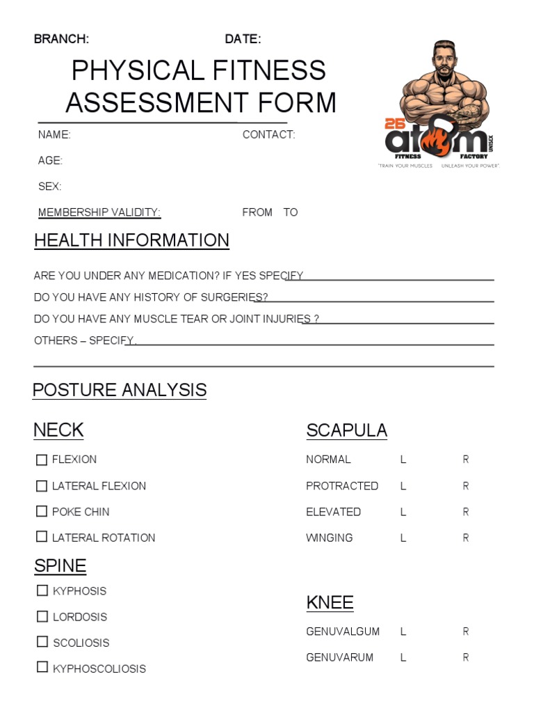 Physical Fitness Assessment Form: Health Information | PDF | Anatomical ...