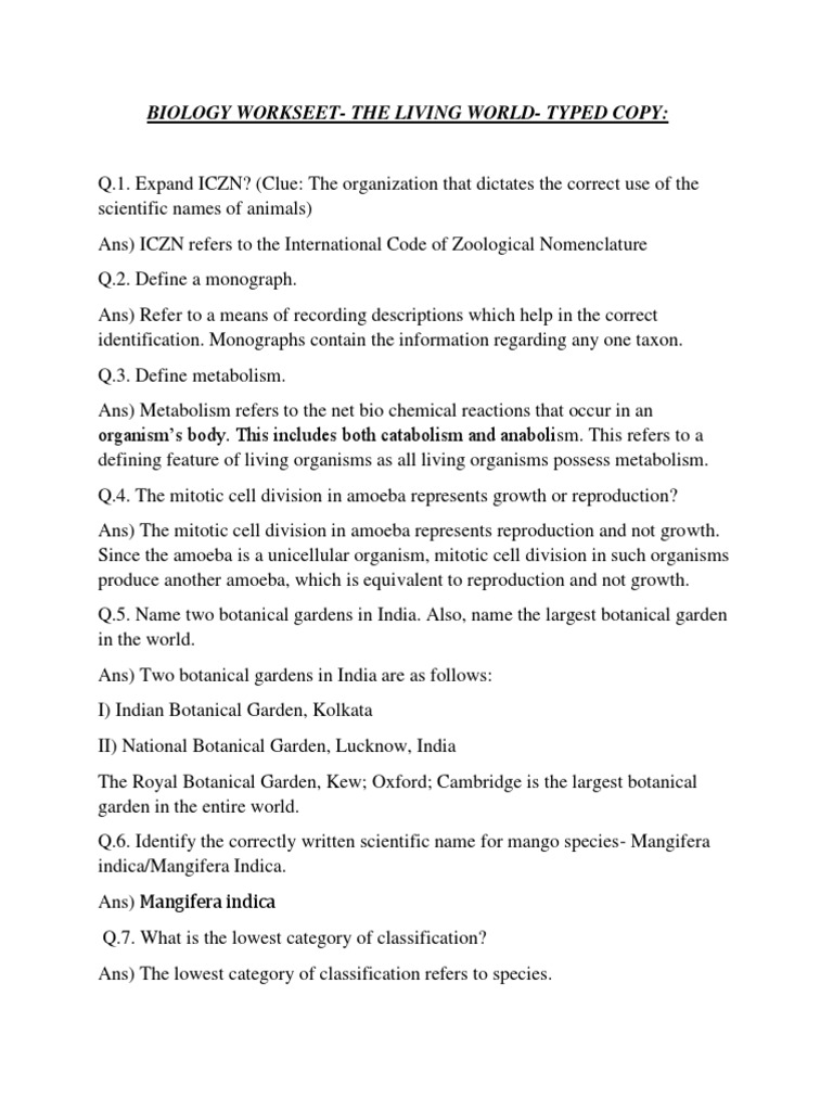 The Living World Worksheet | PDF | Taxonomy (Biology) | Genus