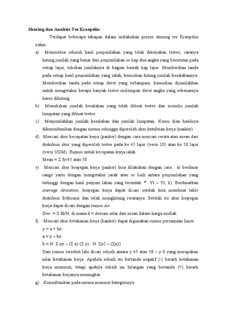 Skoring Dan Analisis Tes Kraepelin | PDF