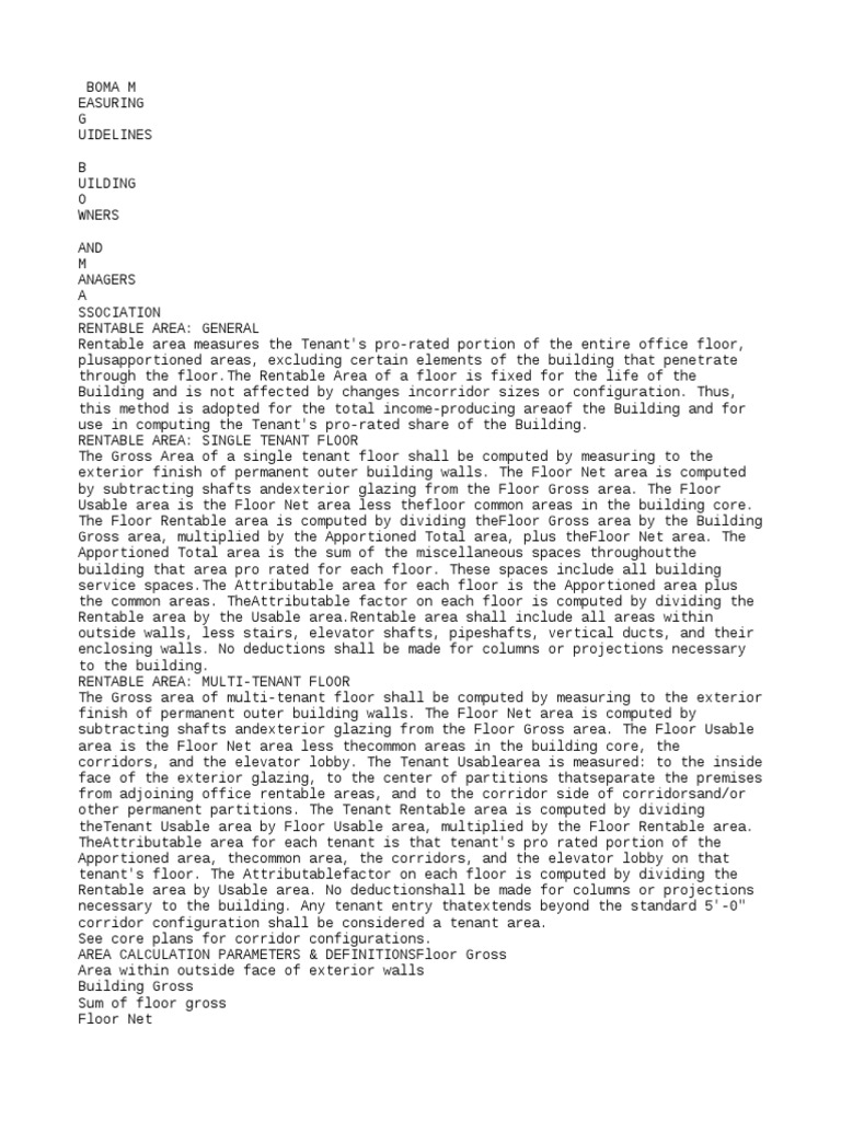 BOMA Guidelines for Rentable Area Measurement | PDF | Elevator ...