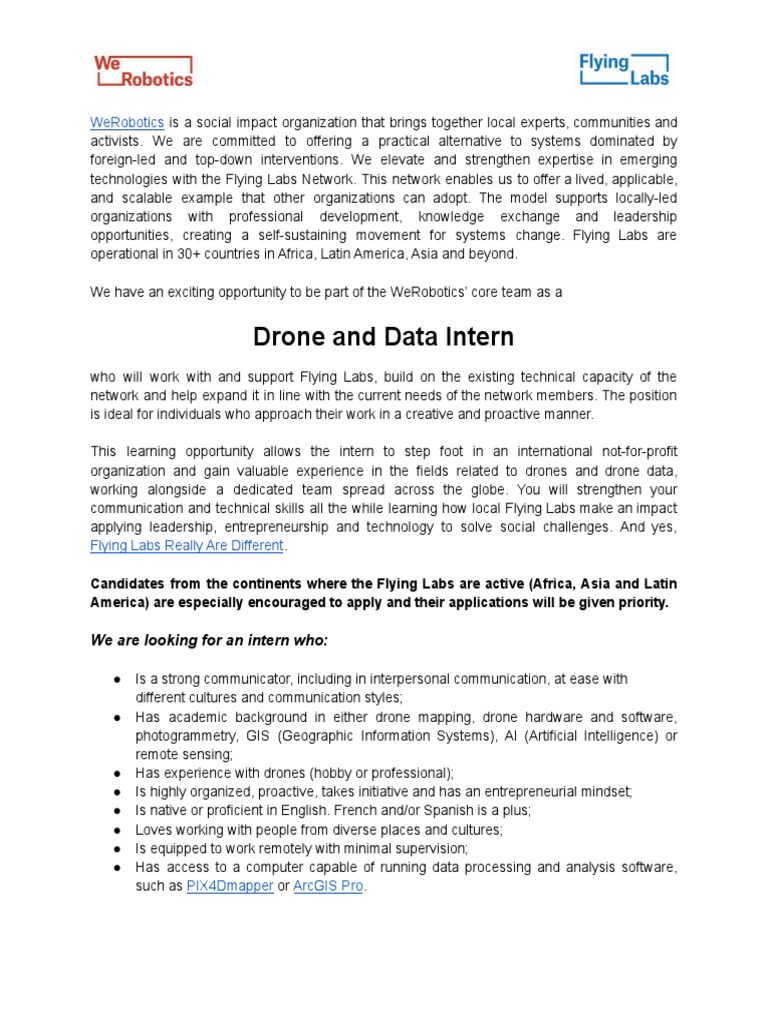 Drone and Data Intern: Werobotics | PDF | Expert | Leadership