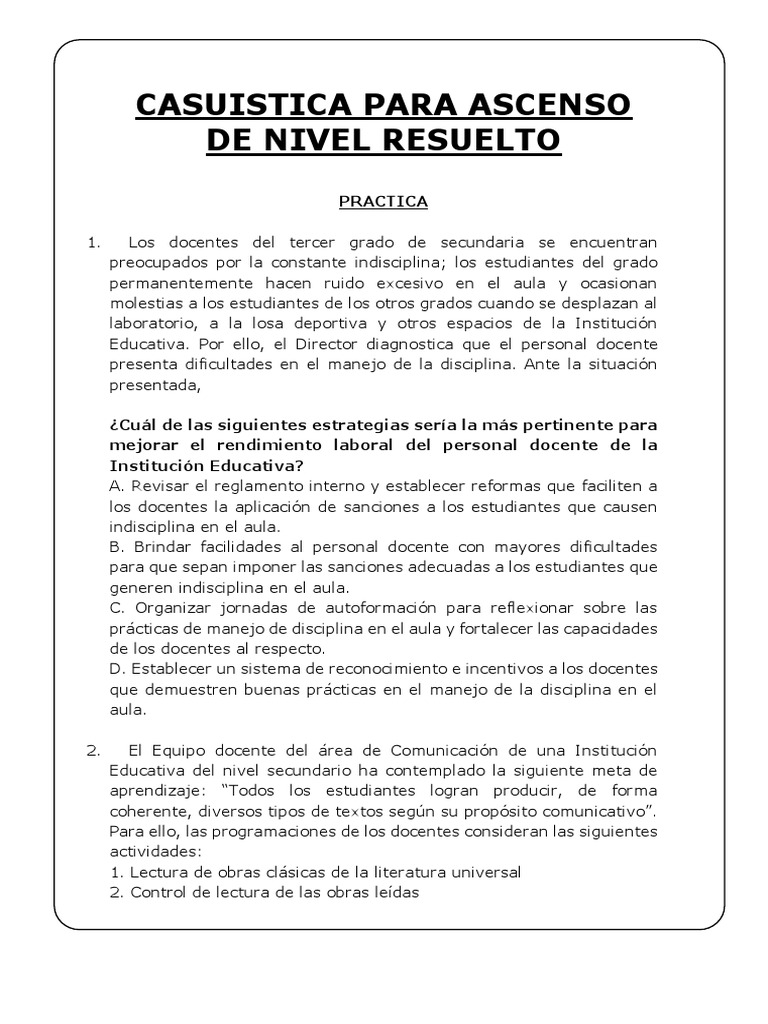 Casuistica para Ascenso de Nivel Resuelto MD 1 | PDF | Aprendizaje | Maestros
