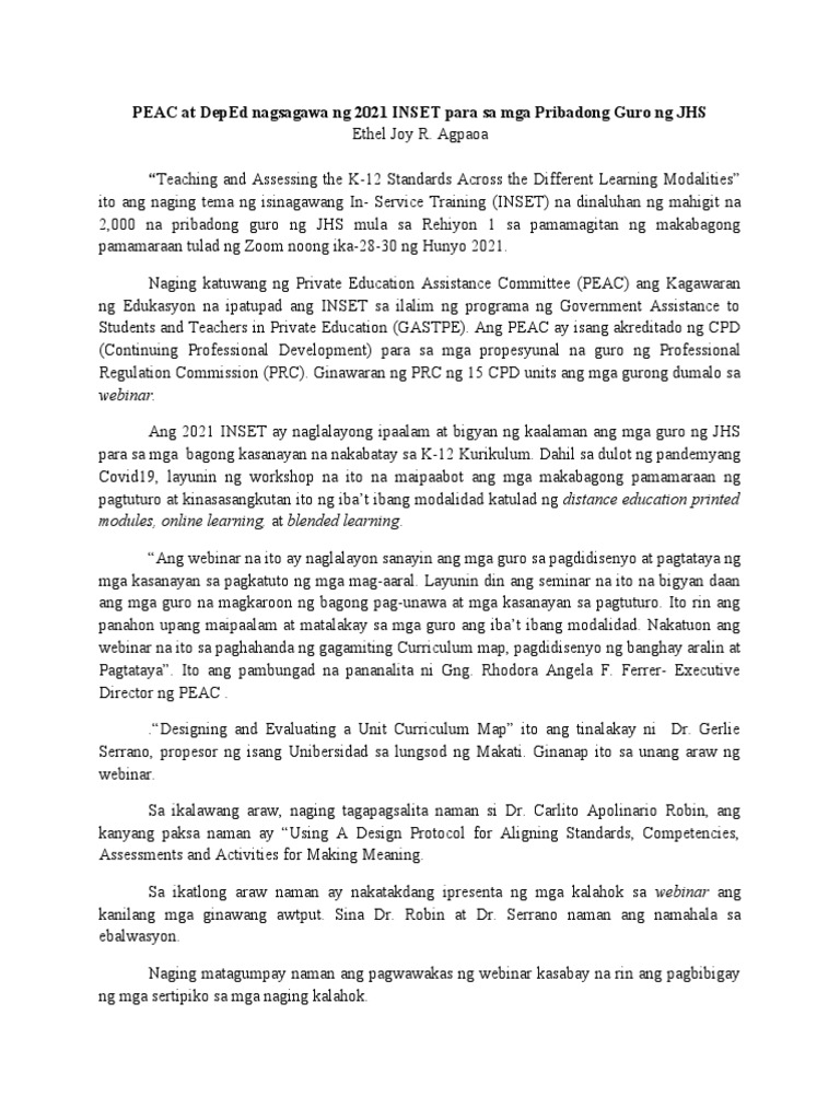 Balita Tungkol Sa INSET | PDF