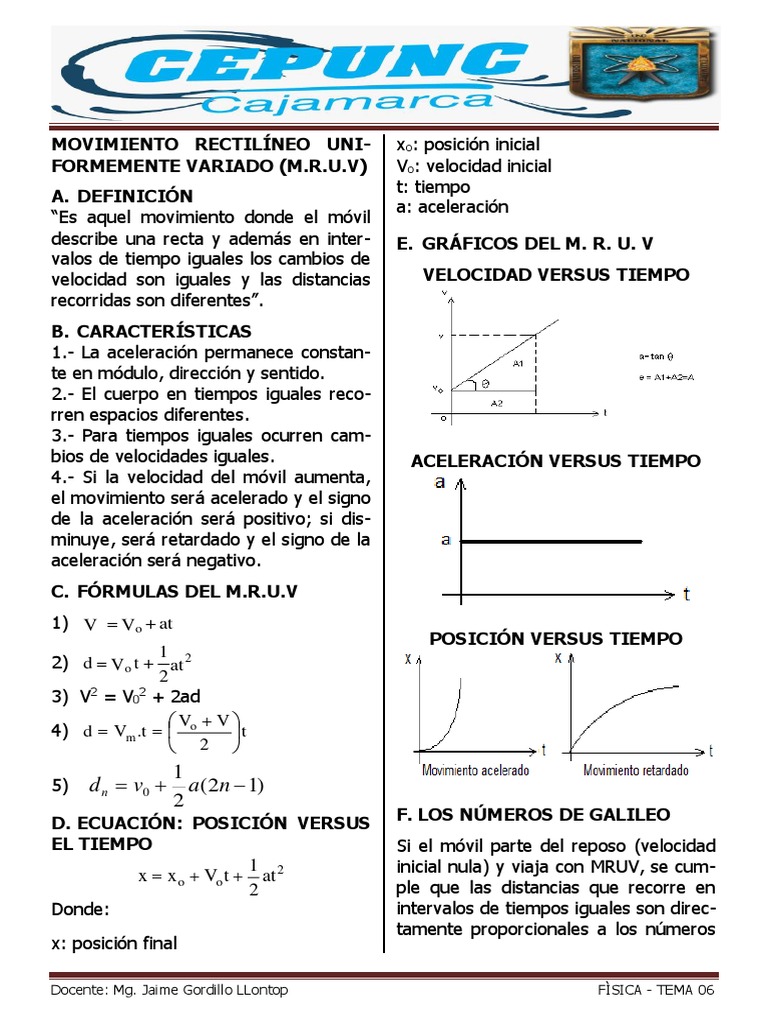 MRUV | PDF | Velocidad | Aceleración