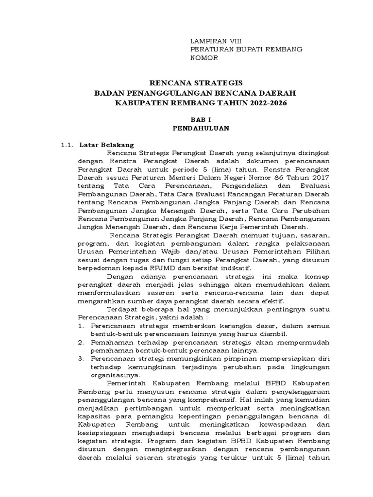 Ranwal Renstra BPBD Rembang 2022-2026 | PDF