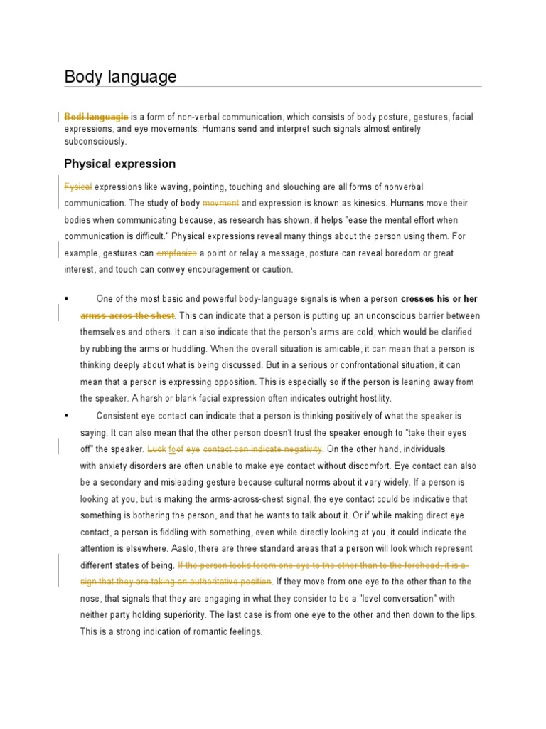 Understanding Body Language Signals | PDF | Nonverbal Communication ...