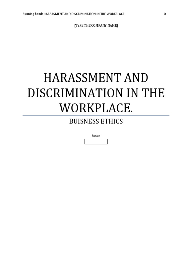 Harassment and Discrimination in The Workplace.: Buisness Ethics | PDF ...