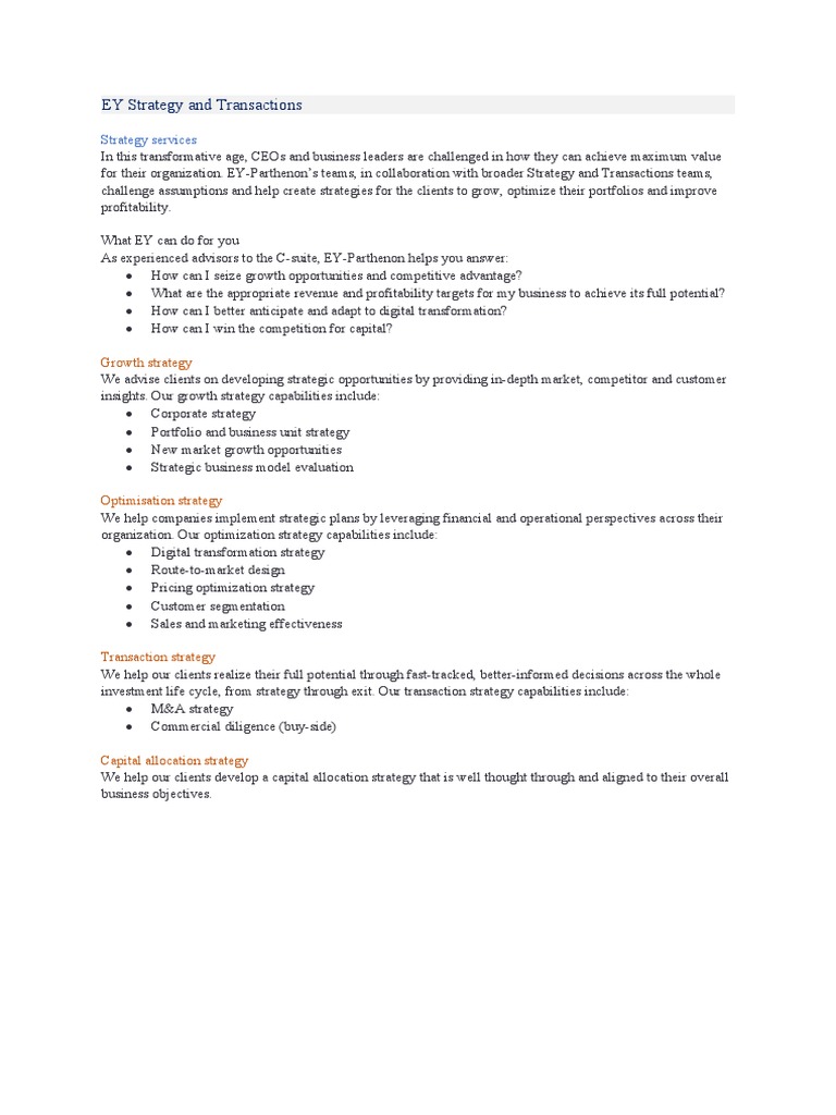 EY Strategy and Transactions | PDF | Strategic Management | Mergers And ...