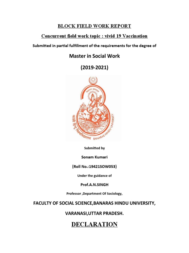 Master in Social Work (2019-2021) : Block Field Work Report Concurrent Field Work Topic: Vivid ...