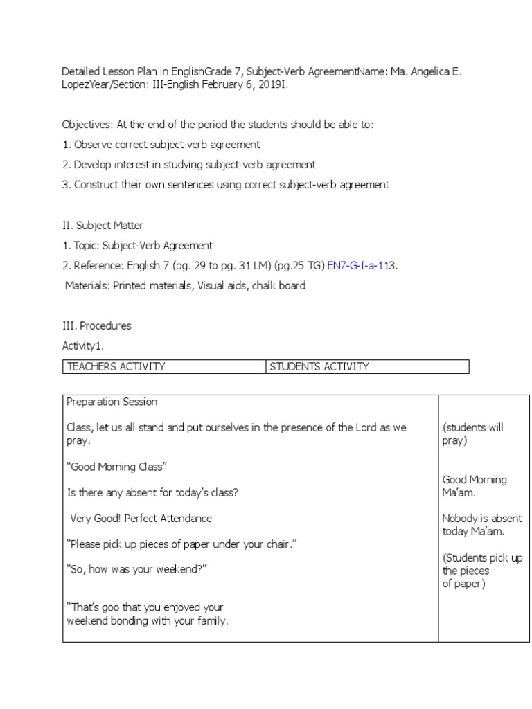 Detailed Lesson Plan | PDF | Grammatical Number | Verb