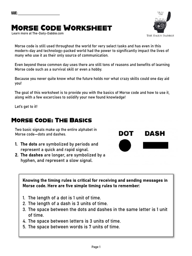 Morse Code Practice Worksheet Pdf Communication Encodings