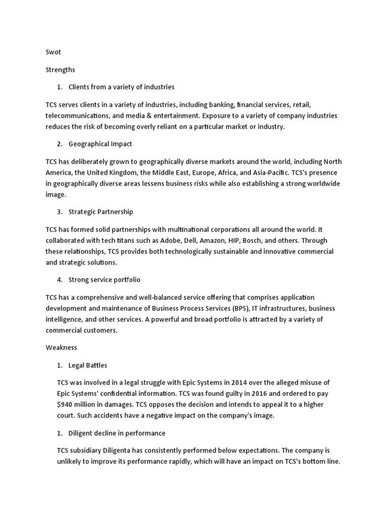 Swot of Tcs | PDF | Swot Analysis | Cloud Computing