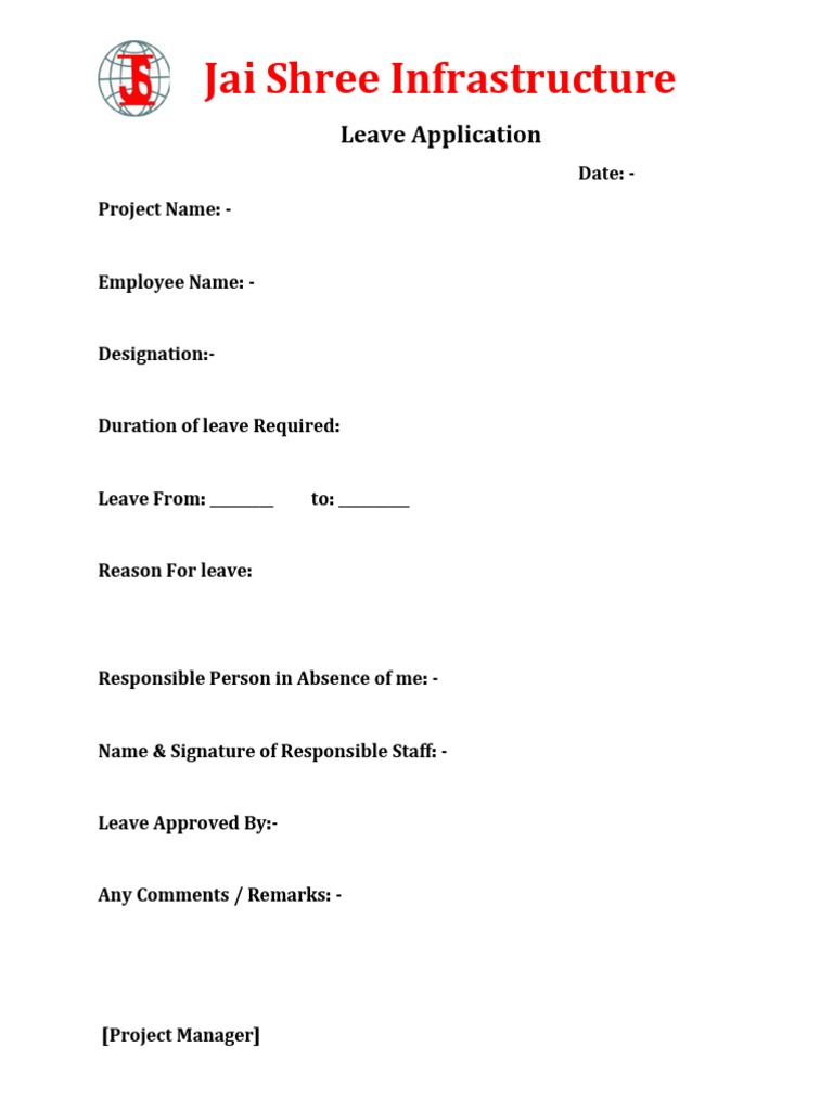 Jai Shree Infrastructure: Leave Application | PDF | Career & Growth ...
