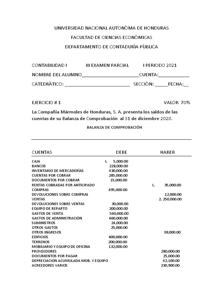 Tercer Examen Parcial Contabilidad I Periodo 2021 | PDF | Contabilidad | Dinero
