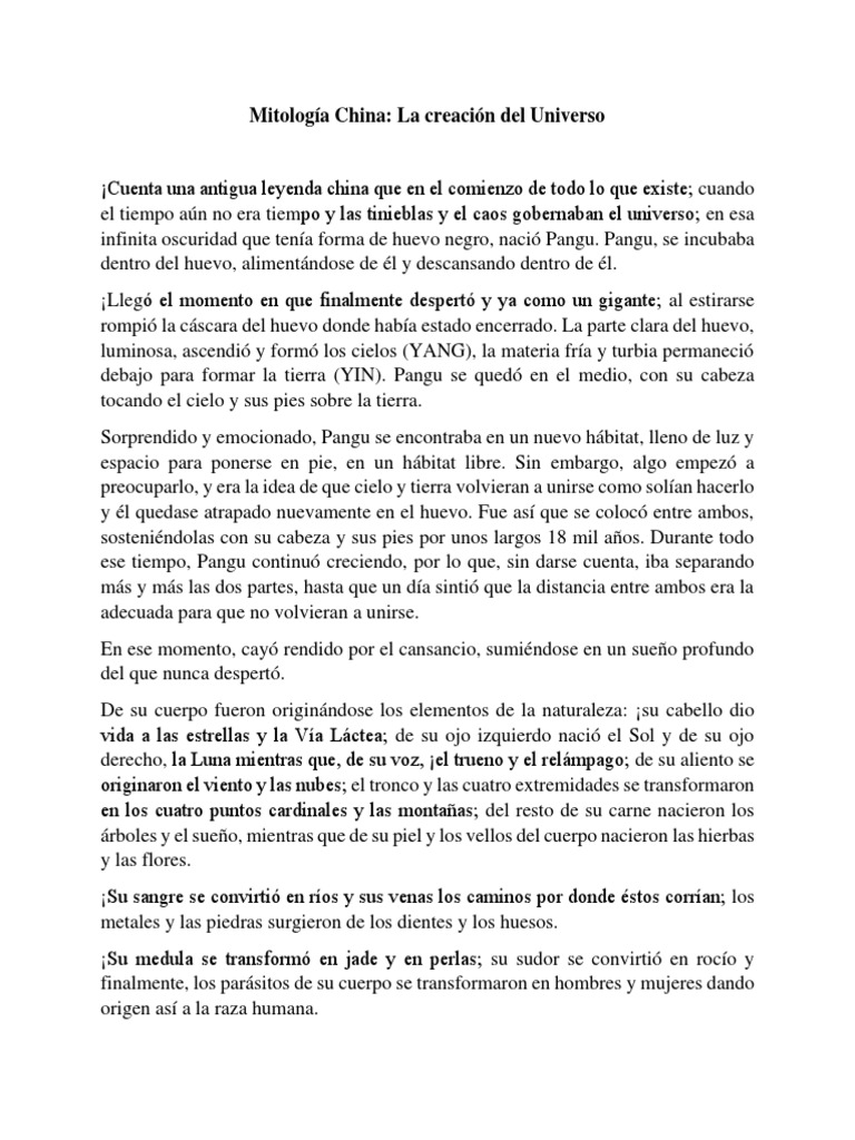 La leyenda china de Pangu y la creación del universo a partir de su ...