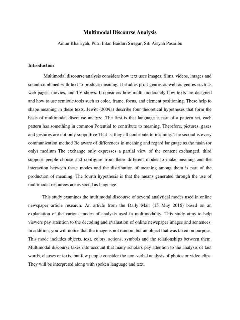 Multimodal Discourse Analysis | PDF | Discourse | Communication