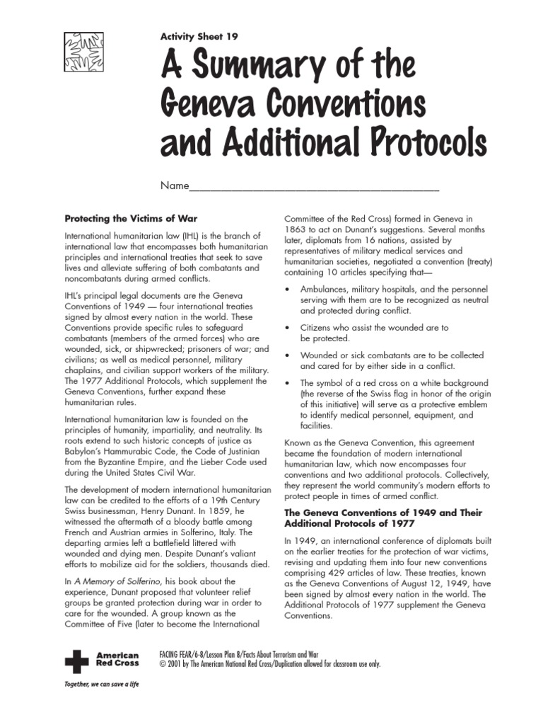 Geneva Conventions Summary | Geneva Conventions | International ...