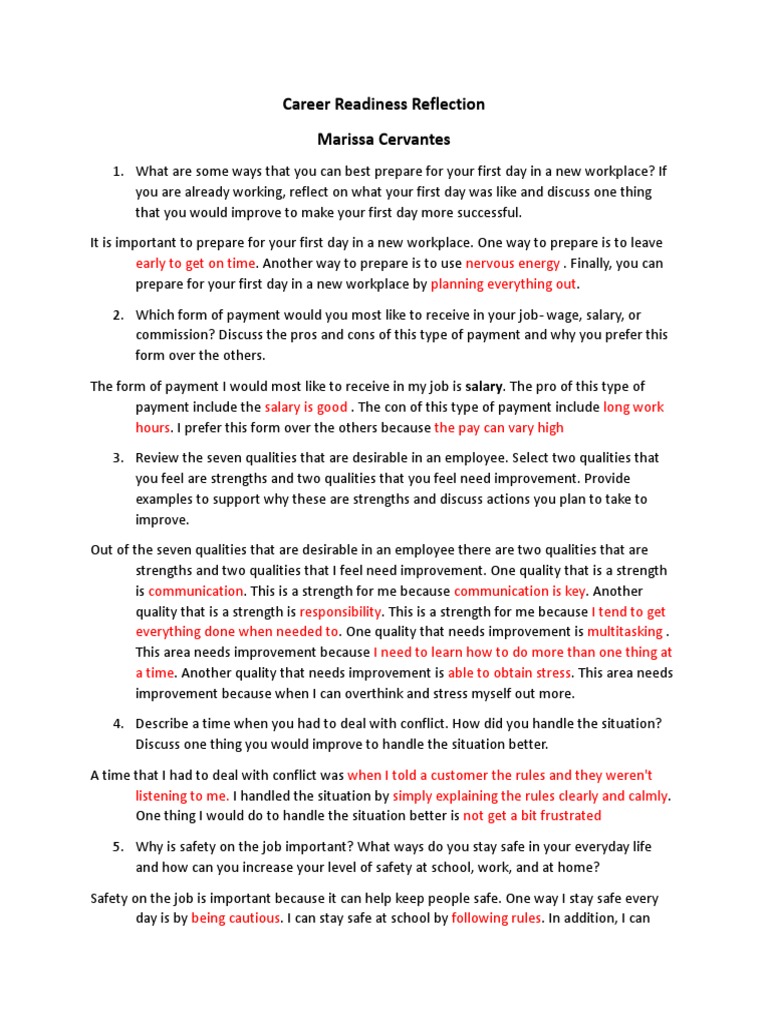 Career Readiness Reflection-Marissa Cervantes | PDF | Salary | Learning