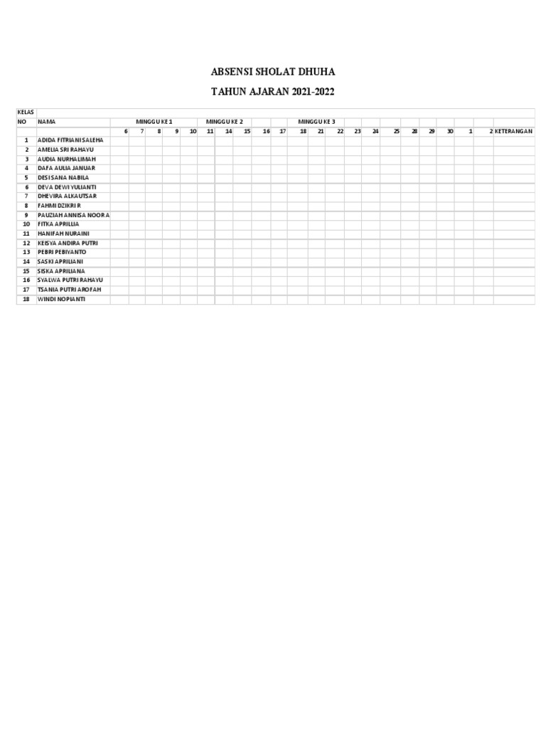 Absensi Sholat Dhuha | PDF