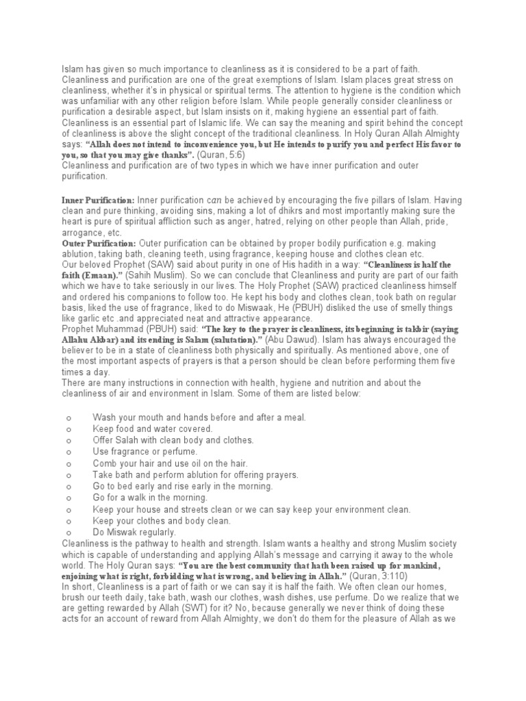 Islam Has Given So Much Importance To Cleanliness As It Is Considered ...