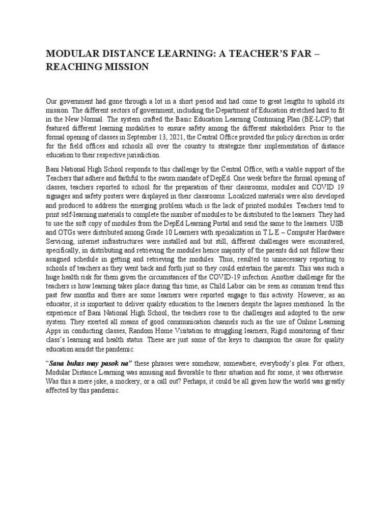 Modular Distance Learning Article - Baninhs | PDF | Learning