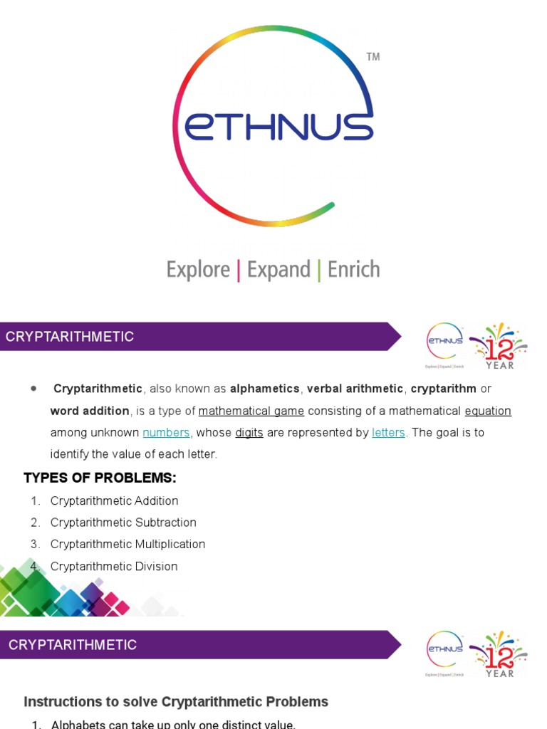 Cryptarithmetic Basic | PDF | Arithmetic | Mathematics
