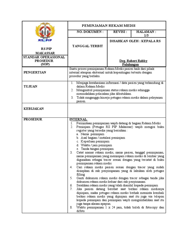 Sop Peminjaman Rekam Medis | PDF