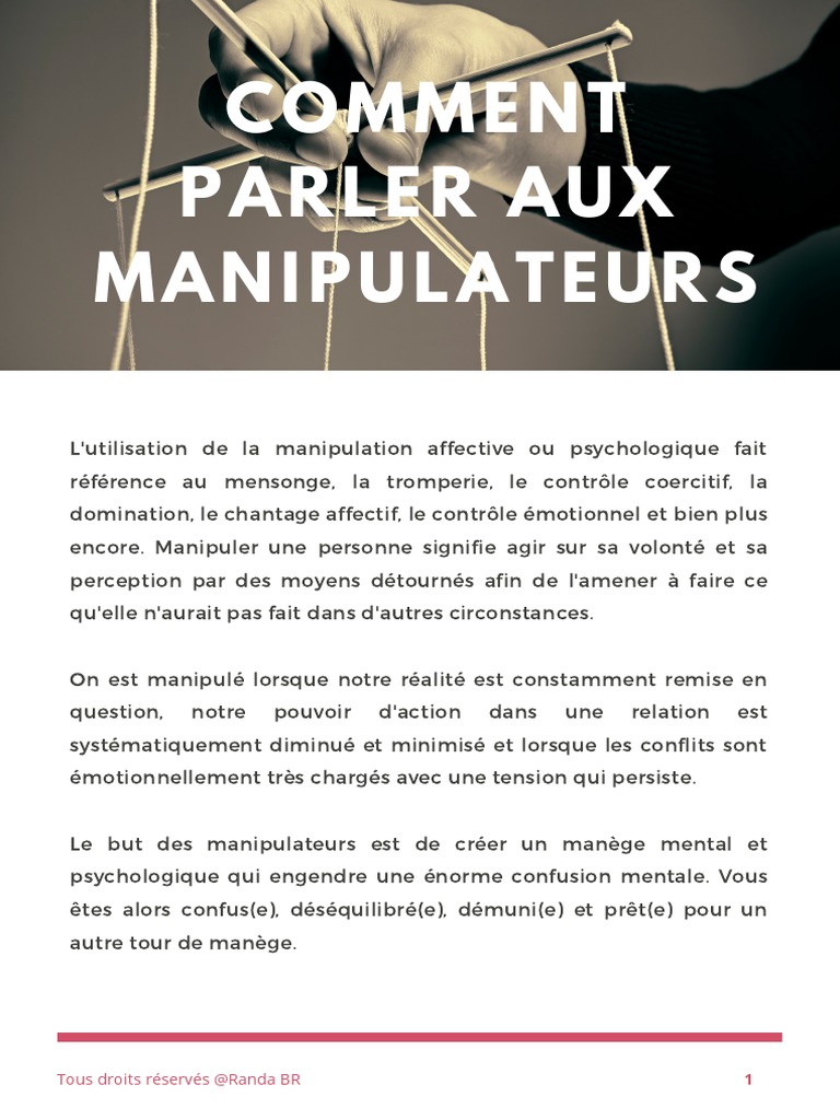 Parler aux manipulateurs : Guide pratique | PDF | Manipulation ...