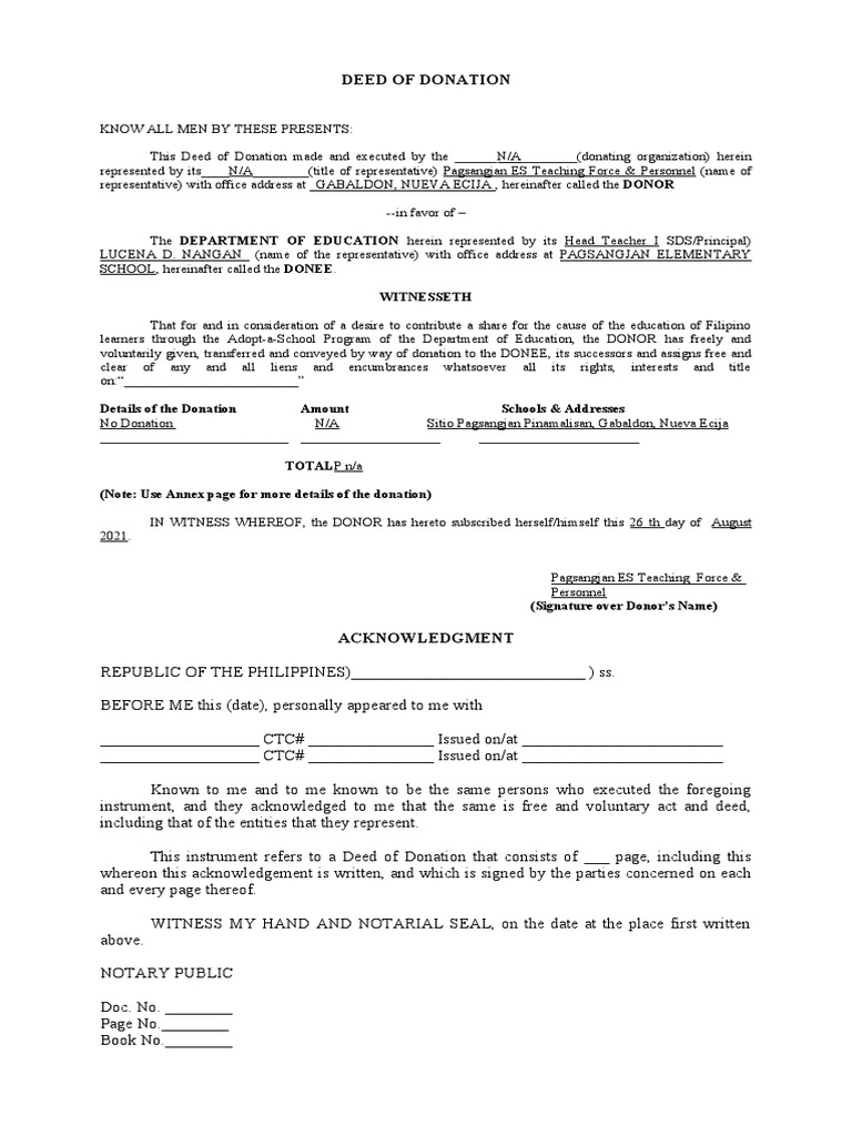 Deed of Donation Blank | PDF | Private Law | Natural Resources Law
