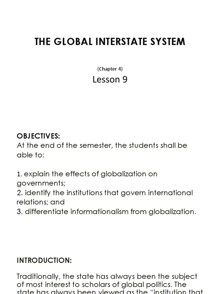 Lesson 9 Global Interstate System Introduction | PDF | State (Polity ...