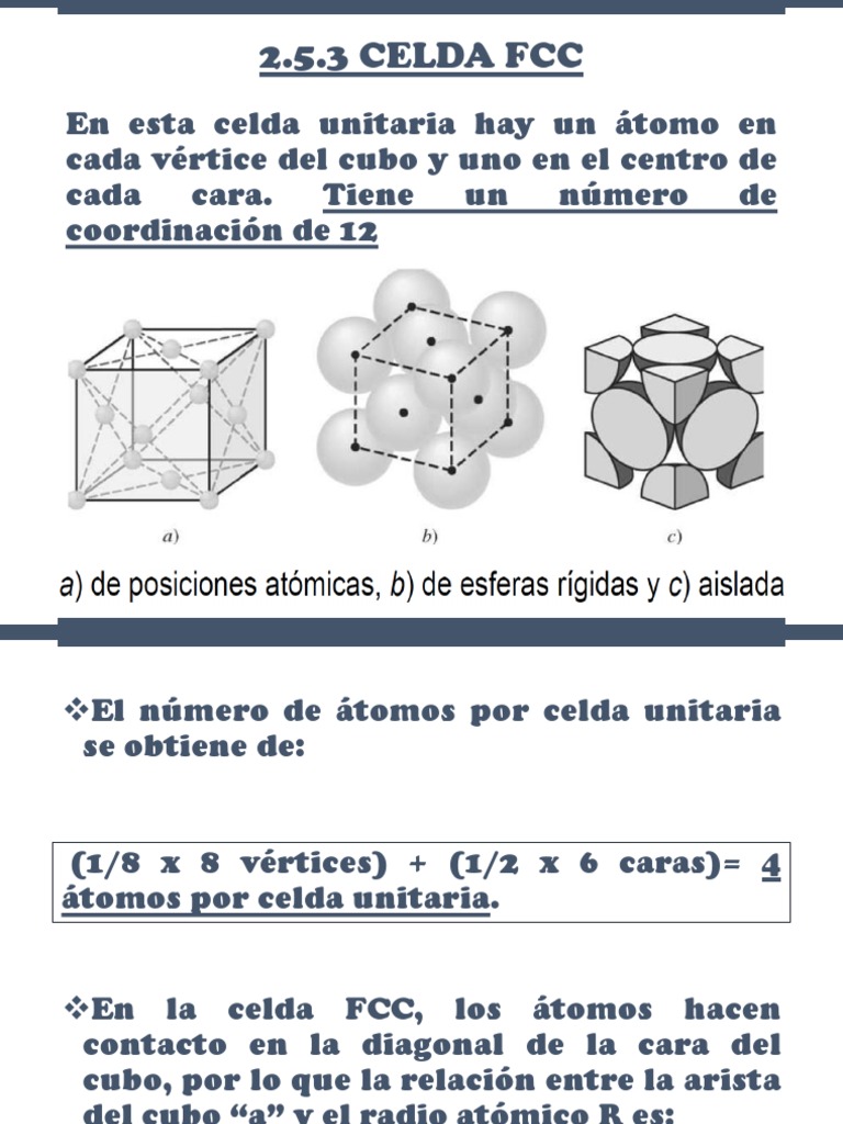Estructura y propiedades de la celda FCC | PDF | Estructura cristalina ...