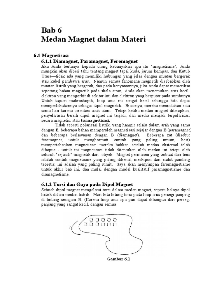 Bab 6 Medan Magnet Dalam Materi: 6.1 Magnetisasi 6.1.1 Diamagnet ...