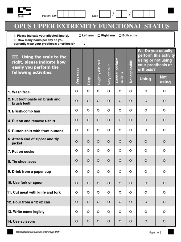 OPUS Upper Extremity Functional Status | PDF | Prosthesis