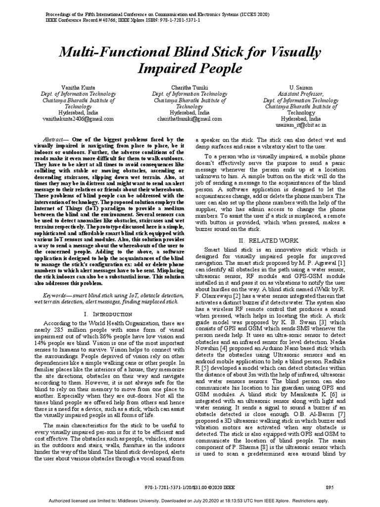 Multi-Functional Blind Stick For Visually Impaired People | PDF ...