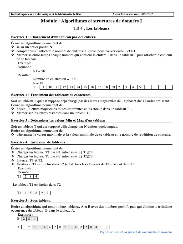 TD Algorithme | PDF | Matrice (Mathématiques) | Entier naturel