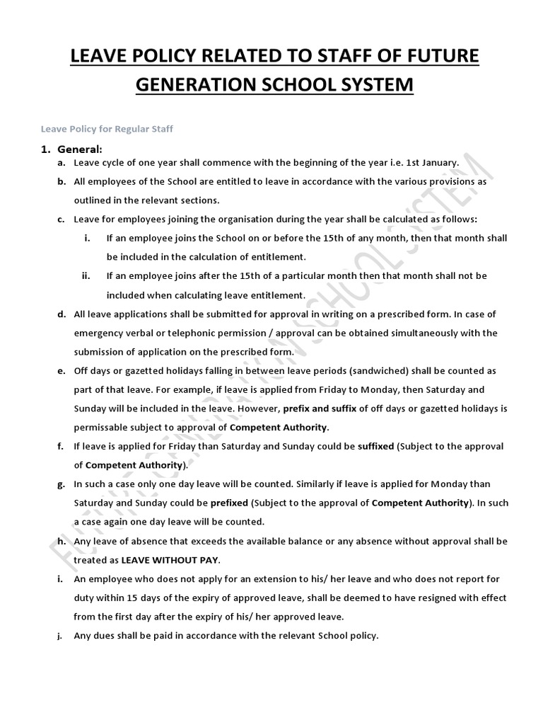 Future Generation School Leave Policy | PDF | Sick Leave | Employment