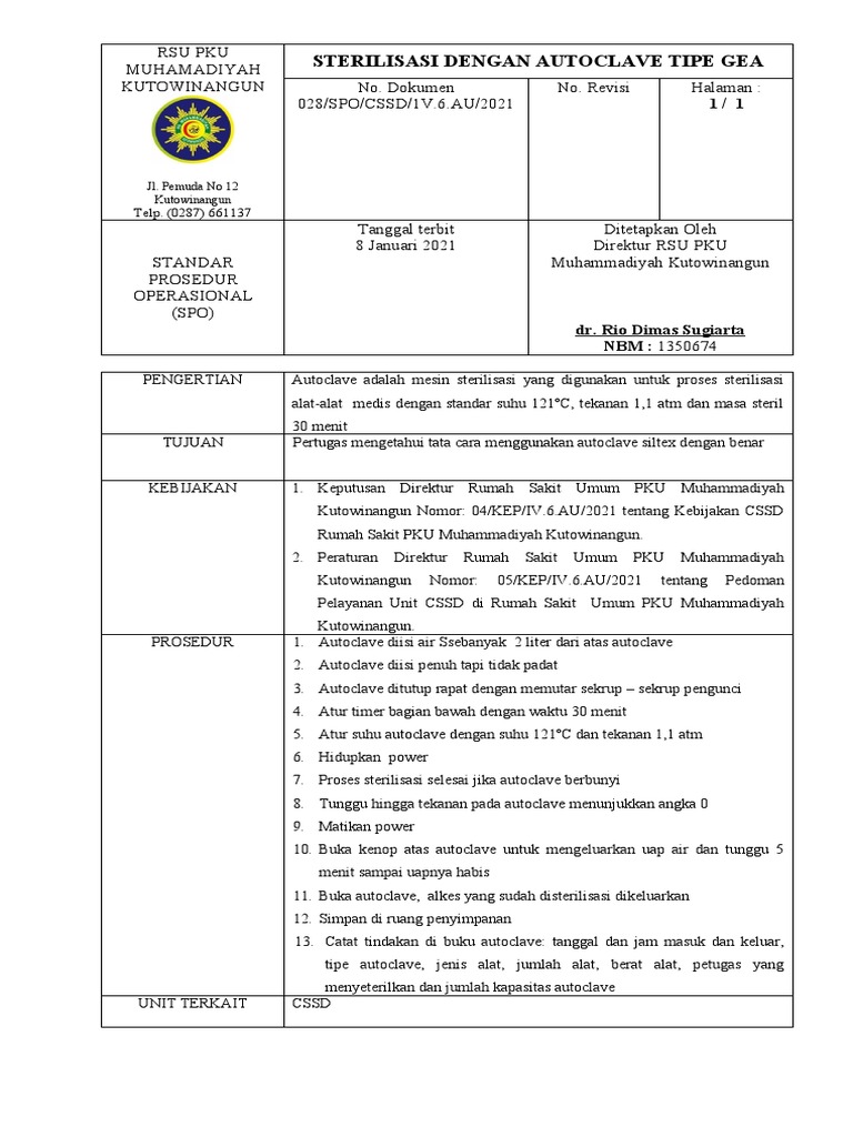 Spo Sterilisasi Autoclave Tipe GEA | PDF