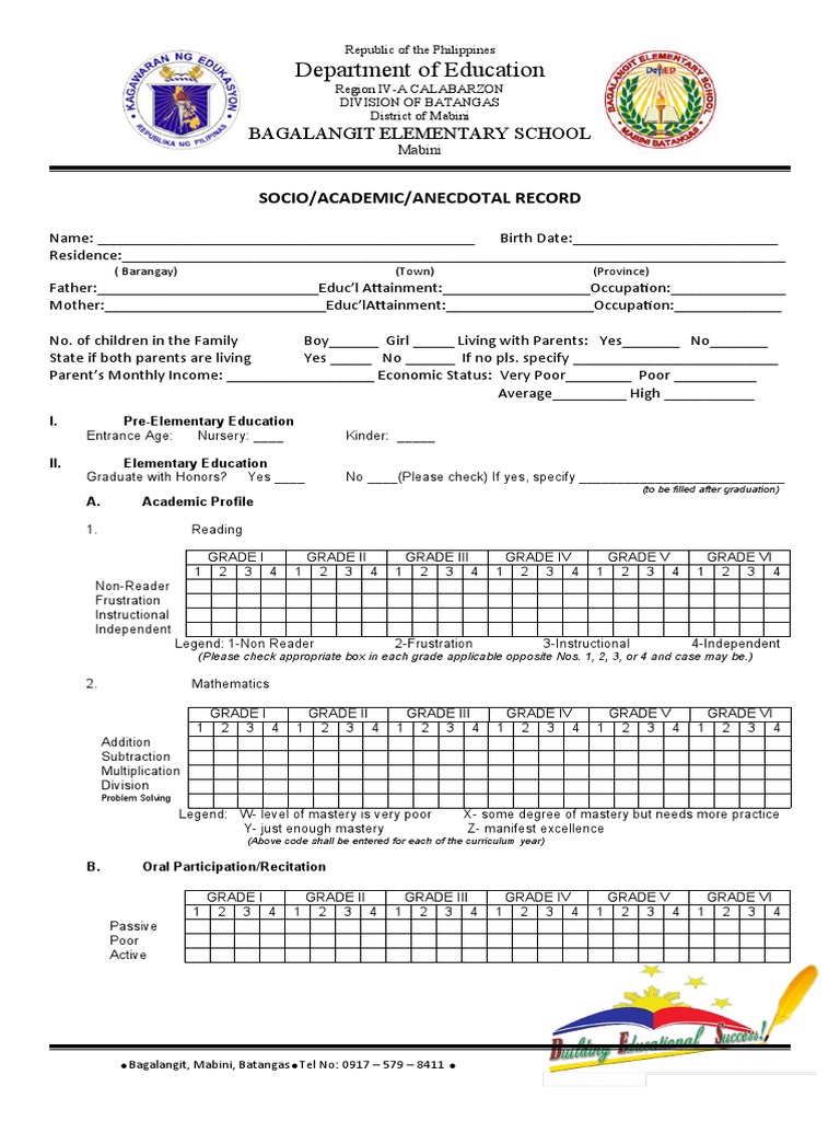 Socio Academic Anecdotal Record | PDF