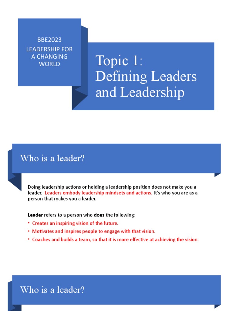 Topic 1 - Defining Leader & Leadership | PDF | Leadership | Goal