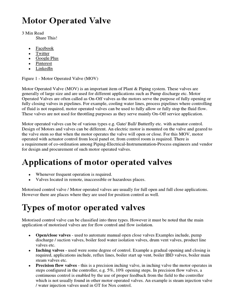 Applications of Motor Operated Valves | PDF | Valve | Engines
