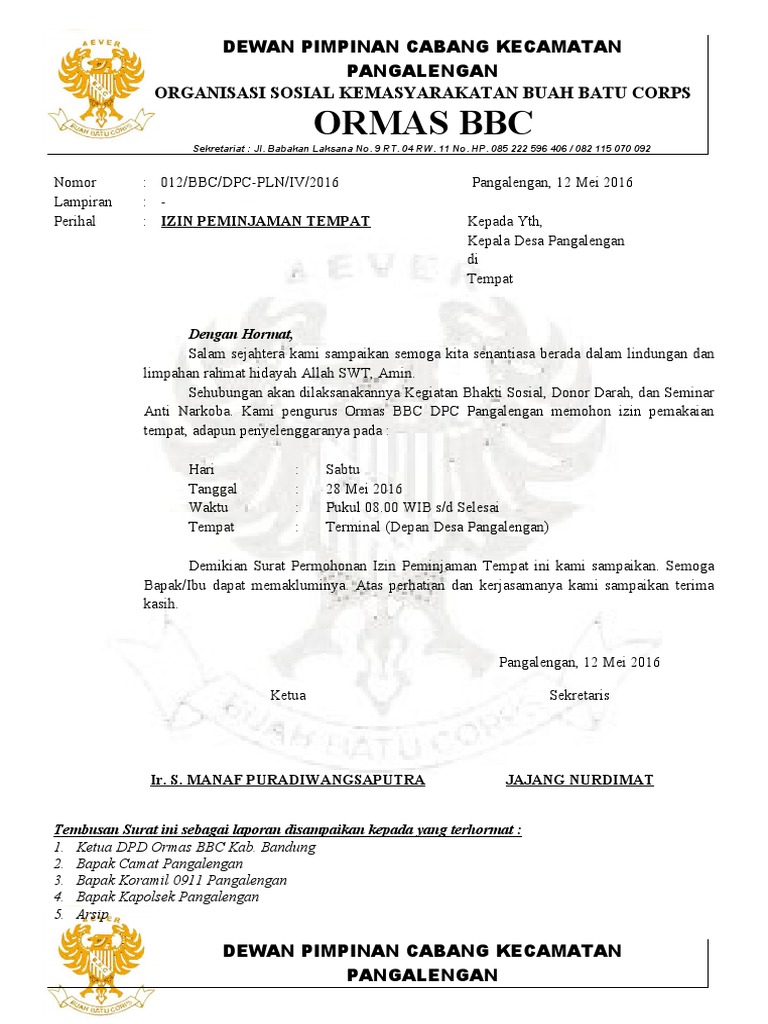 Surat Izin Tempat Dan Keramaian Ormas BBC | PDF