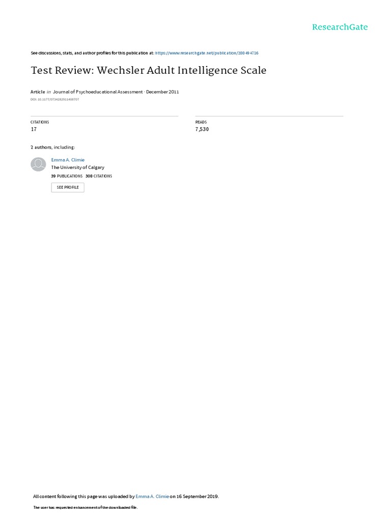 Test Review: Wechsler Adult Intelligence Scale: Journal of ...