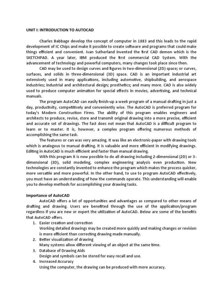 Chapter I - Unit I | PDF | Computer Aided Design | Technical Drawing
