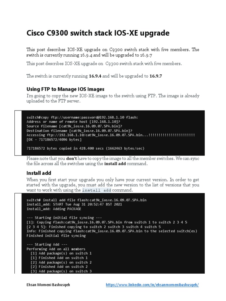 Cisco C9300 Switch Stack IOS-XE Upgrade | PDF | File Transfer Protocol ...