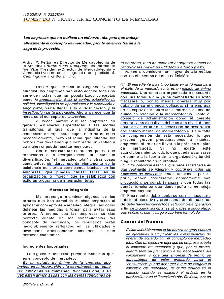 Arthur P. Felton Poniendo A Trabajar Un | PDF | Marketing | Mercado ...