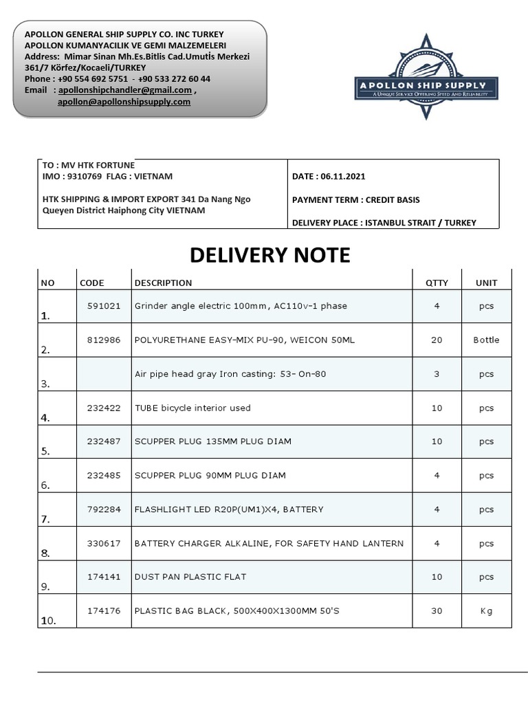HTK Fortune Delivery Note | PDF | Building Engineering | Manufactured Goods
