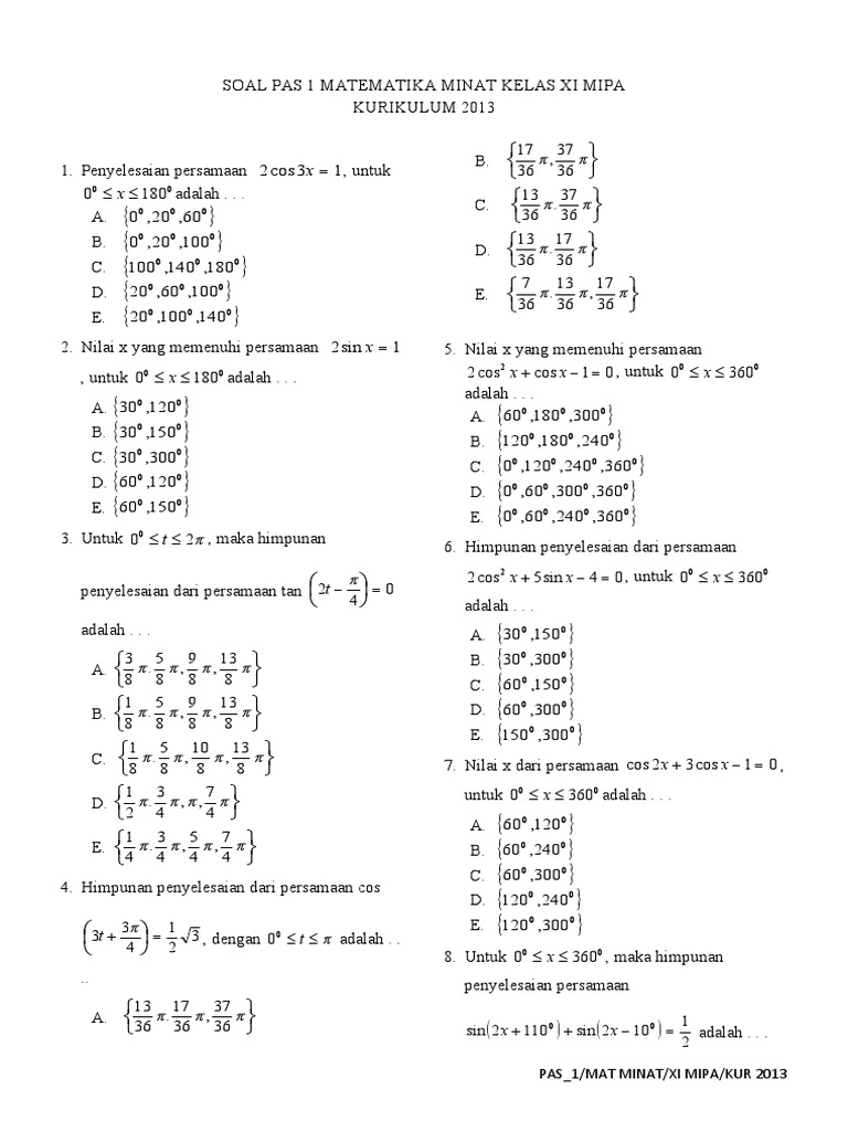 Soal Pas 1 - Mat Minat Xi Mipa - Kur 2013 | PDF